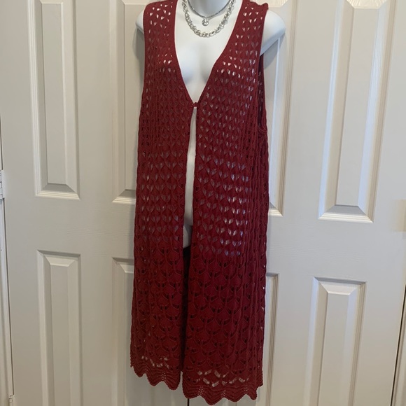 C Est. 1946 | Tops | Nwt Beautiful Burgundy Crocheted Duster | Poshmark